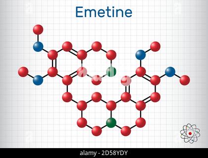 Emetine molecule. It is an antiprotozoal agent and emetic. Skeletal ...