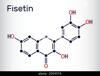 Fisetin molecule. It is plant flavonol from the flavonoid group of ...