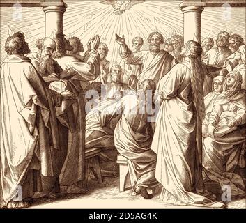 Bible Story Illustration of The Descent of the Spirit (Acts2;2-3) by ...