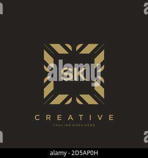 SK Initial Letter Gold calligraphic feminine floral hand drawn heraldic ...