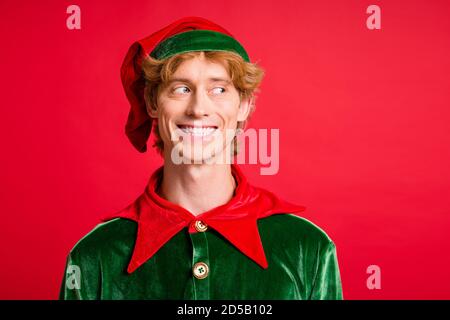 Photo of young happy young positive elf woman hold hands hang ball tree ...