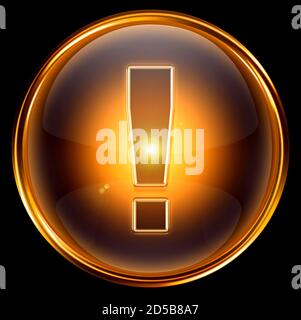 Gold exclamation mark symbol on a white background Stock Photo - Alamy