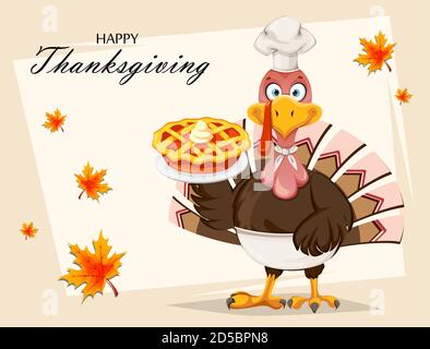 happy thanksgiving day sweet pie and wine bottle vector illustration ...