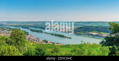 Panorama of the middle Rhine River valley with beautiful vineyards ...