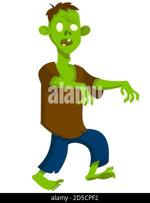Cartoon illustration of a zombie character walking dragging the feet ...