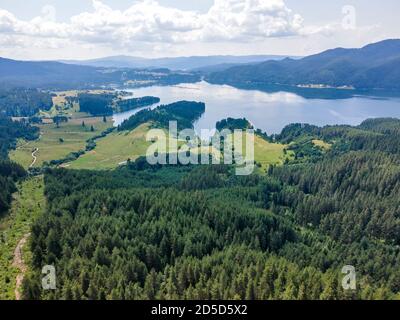 Aerial view of Dospat Reservoir, Smolyan Region, Bulgaria Stock Photo ...