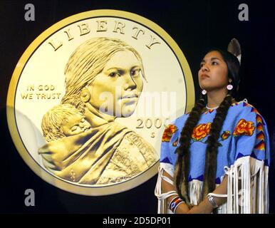 Randy'L Teton, the model for the Sacagawea dollar coin, poses for a ...