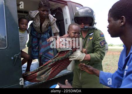 Floods in Mozambique, March 2000; A South African Air Force helicopter ...