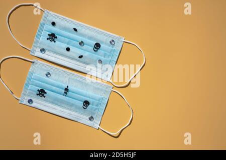 Protective surgical masks with skulls and rhinestones. Hallowing ...