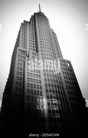 The NBC building in Chicago, looking up, extreme wide angle Stock Photo ...