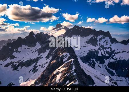 Aerial view of the striking Canadian Mountain Landscape covered in ...