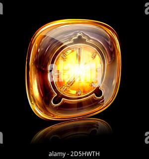 Clock icon amber, isolated on black background Stock Photo - Alamy