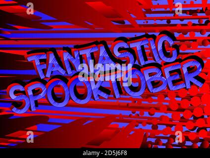 Spooktober Comic book style cartoon words on abstract colorful comics ...