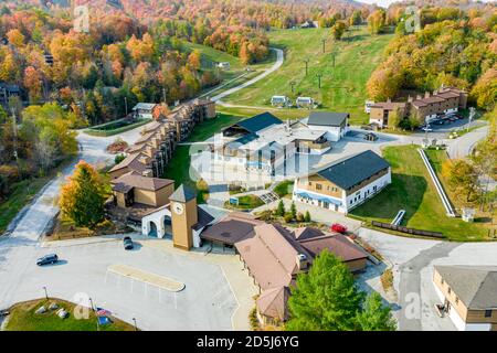 aerial of image of Okemo Mountain in the Fall, Ludlow, Vermont Stock ...