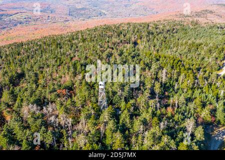 Aerial view of the Ranger's fire tower on top of Okemo Mountain, Ludlow ...