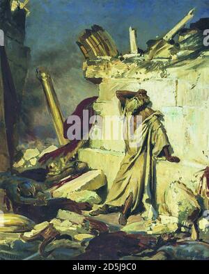 Cry of prophet Jeremiah on the Ruins of Jerusalem (on a Bible subject ...