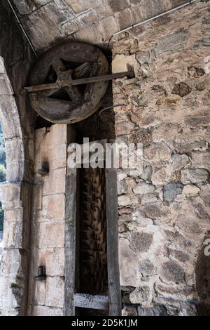 Old worn metallic surface of medieval Kalemegdan fortress gate in ...