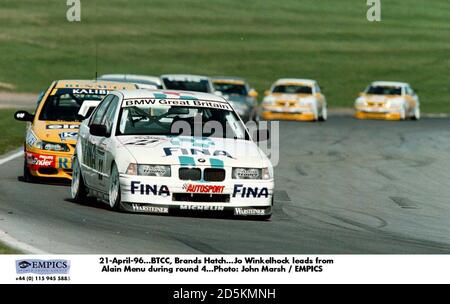 21-April-96. BTCC - Brands Hatch. Frank Biela celebrates his race win ...