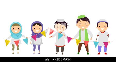 Illustration of Stickman Muslim Kids Holding Hands with their Teacher ...