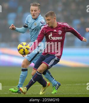 Manchester City's George Glendon (left) with the coin toss before the ...
