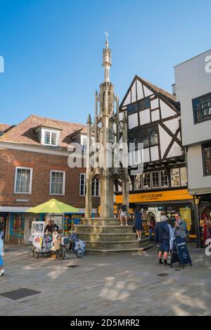 Winchester High Street, view in summer of the historic Butter Cross in ...
