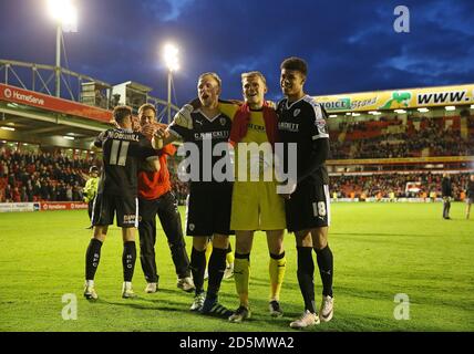 Barnsley's goal scorer Ash Fletcher celebrates at the end of the game ...