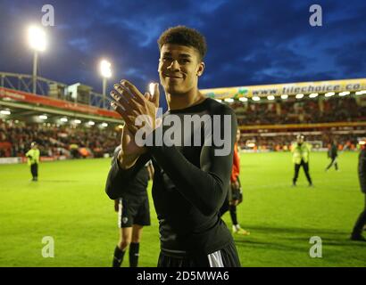 Barnsley's goal scorer Ash Fletcher celebrates at the end of the game ...