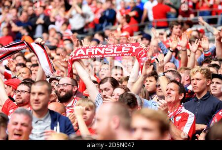 Barnsley fans cheer on their side from the stands Stock Photo - Alamy
