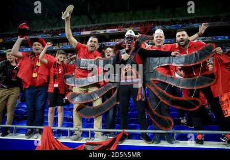 Albania fans celebrate in the stands Stock Photo - Alamy