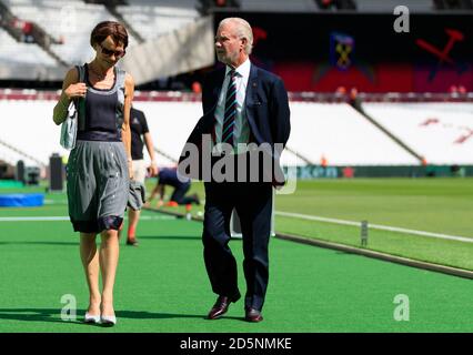 David Gold and fiance Lesley Manning at London Stadium prior to kick ...