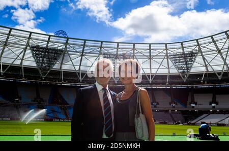 David Gold and fiance Lesley Manning at London Stadium prior to kick ...