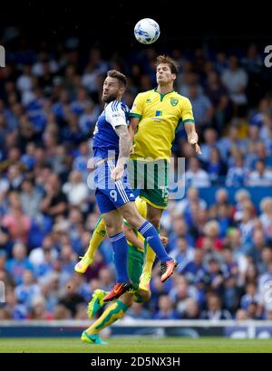 Ipswich Town's Daryl Murphy (left) and Norwich City's Timm Klose battle ...