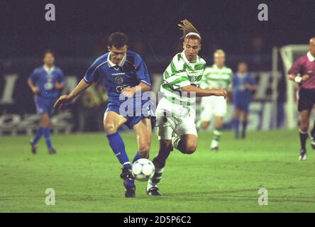 Celtic's Henrick Larsson battles with Croatia Zagreb's Mario Tokic ...