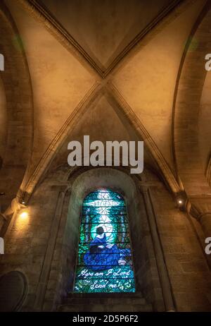 A view of the newly installed stained glass window of Florence ...