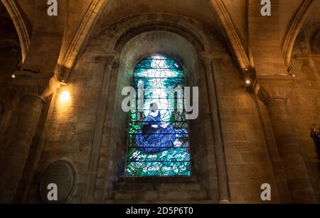 A view of the newly installed stained glass window of Florence ...