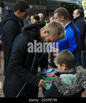 A fan of Huddersfield Town before the Sky Bet Championship match ...