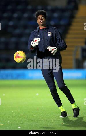 Coventry City goalkeeper Corey Addai warming up before the game Stock ...