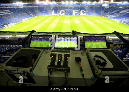 Television cameras in the gantry at the King Power Stadium Stock Photo ...