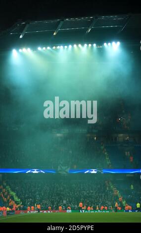 Celtic fans set off flares before the William Hill Premiership match at ...