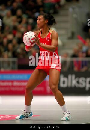 England's Beth Cobden in action during the Women's Netball gold match ...