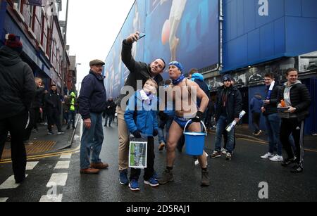 Everton fan Speedo Mick outside Goodison Park before the game Stock ...