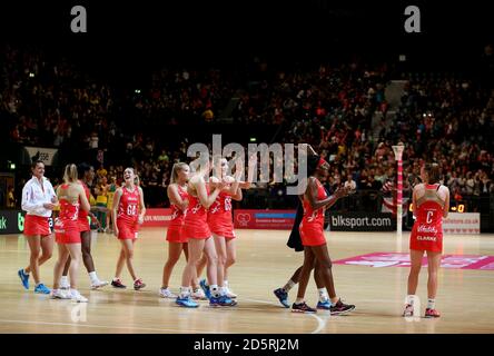 England fans applaud the players after the FIFA World Cup Group L match ...