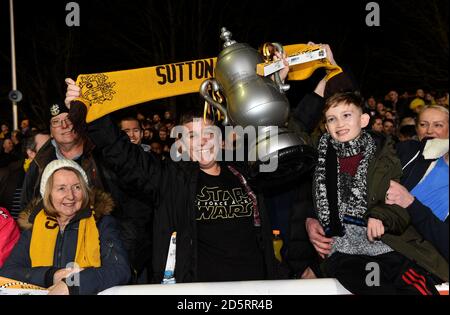Sutton United fan in the stands before the Papa John's Trophy final at ...