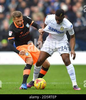 Leeds United's Hadi Sacko (right) and Aston Villa's Jack Grealish (left ...