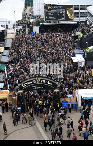 General view of the Guinness Village at Cheltenham Racecourse Stock ...