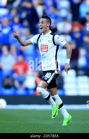 Derby County's Tom Ince celebrates scoring his side's second goal of ...