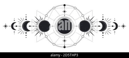 Moon phases. Night symbols for moon calendar circle round shapes logos ...