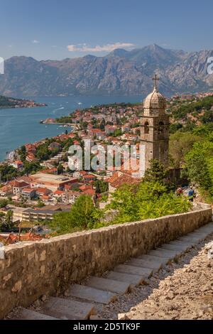 Outside stone steps leading to the bell tower of Bellapais Abbey ...