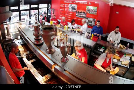 Inside 'The Original United Chippy' near Old Trafford Stock Photo - Alamy