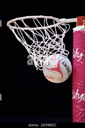 A general view a Netball hits the hoop to score a goal Stock Photo - Alamy
